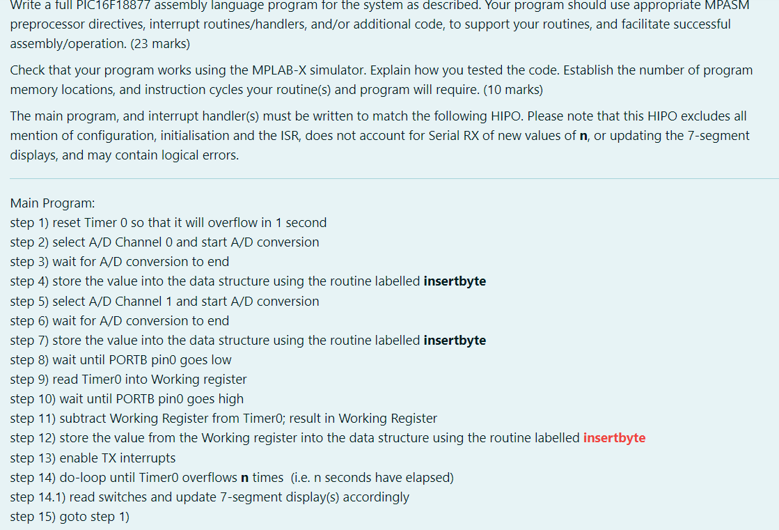 Solved Write a full PIC 16 F188/I assembly language program | Chegg.com