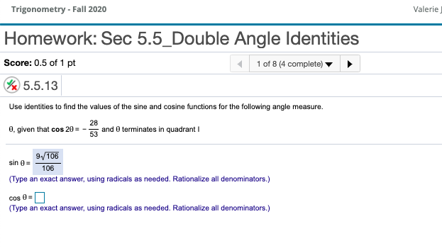 Solved Trigonometry - Fall 2020 Valerie Homework: Sec | Chegg.com