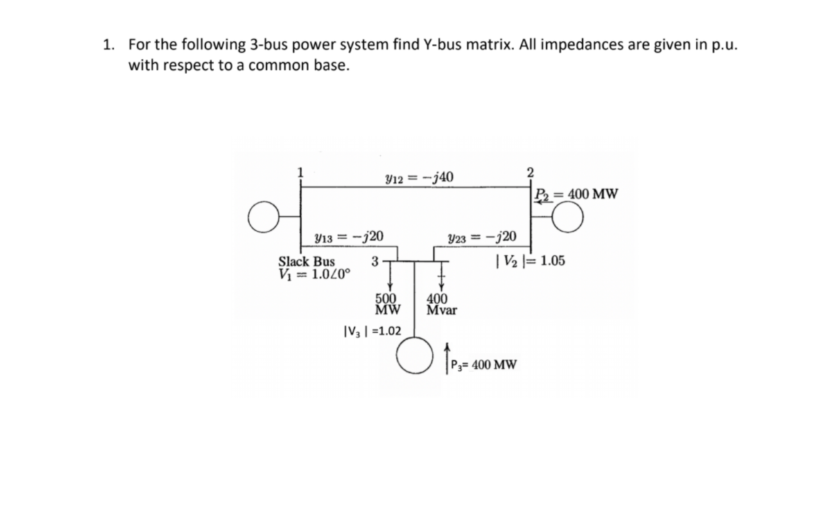 Solved Assume base MVA of 100. Solve first iteration of NR | Chegg.com