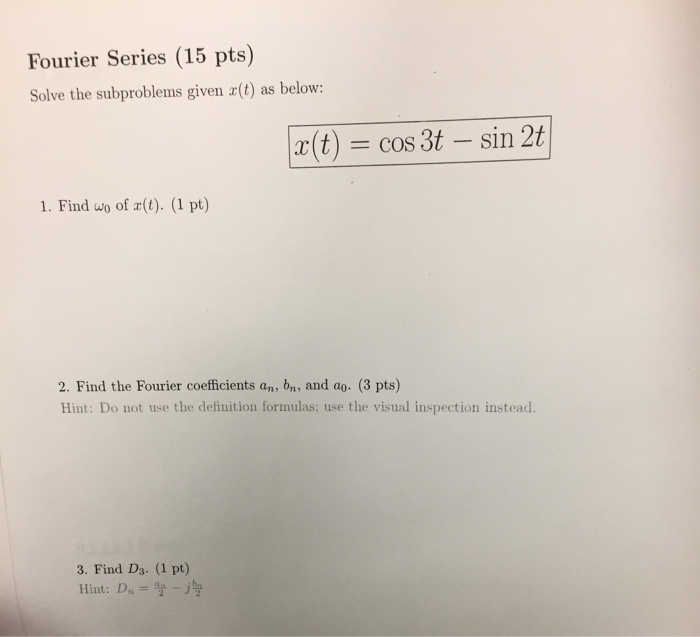 Solved Fourier Series (15 pts) Solve the subproblems given | Chegg.com
