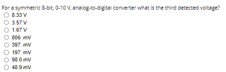 Solved For a symmetric 8-bit, 0-10 V, analog-to-digital | Chegg.com