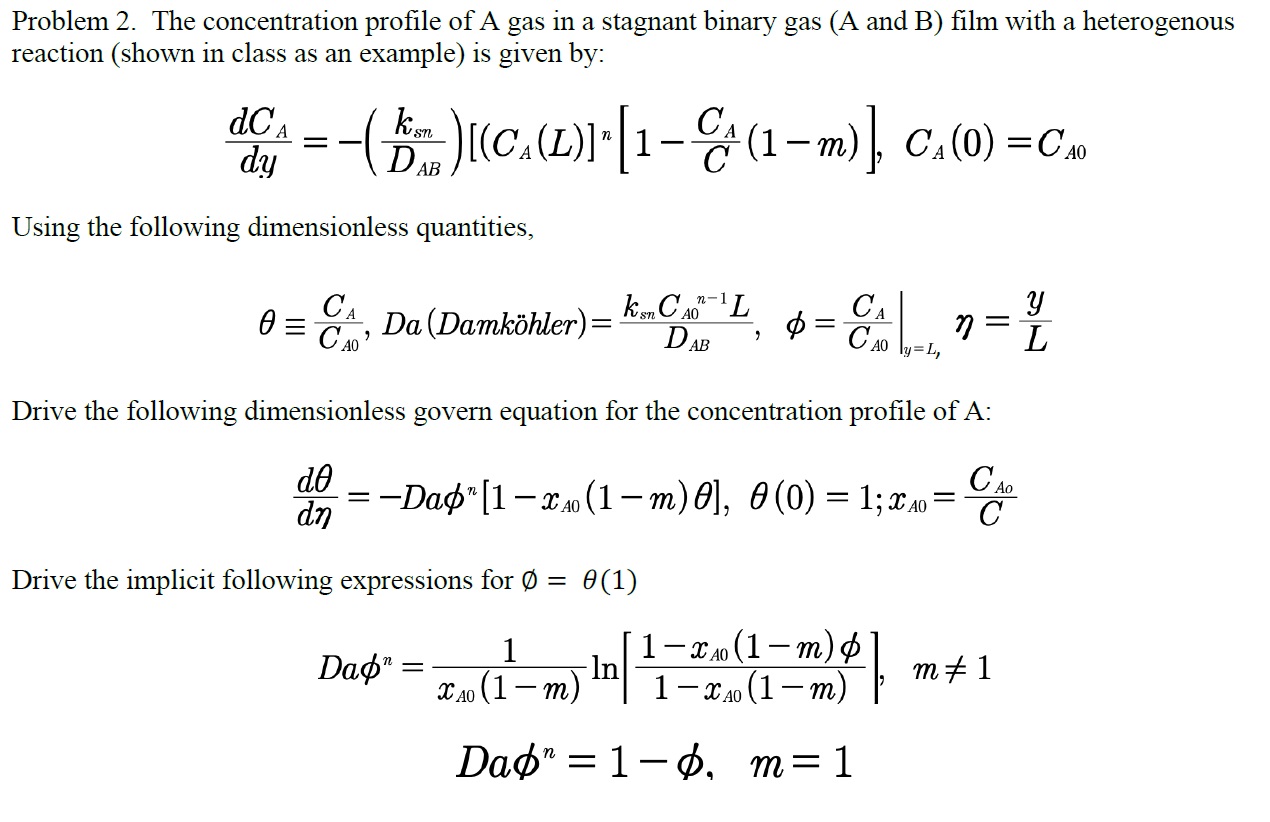 Solved Problem 2. The concentration profile of A gas in a | Chegg.com