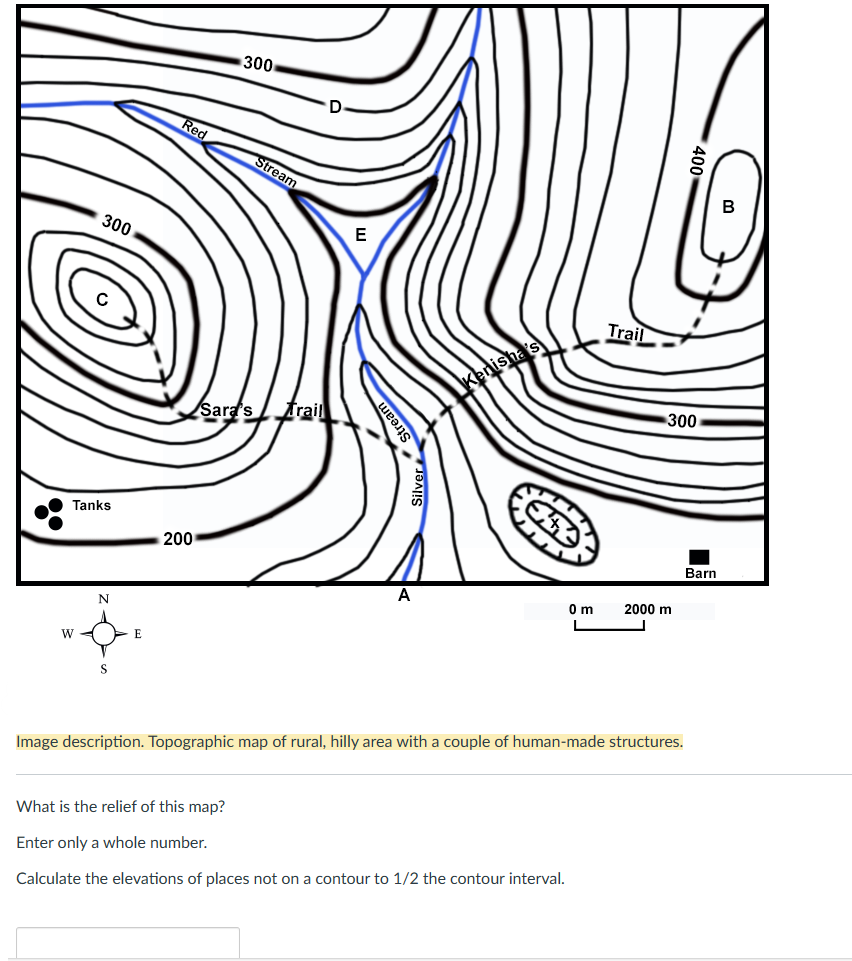 Solved Image description. Topographic map of rural, hilly | Chegg.com