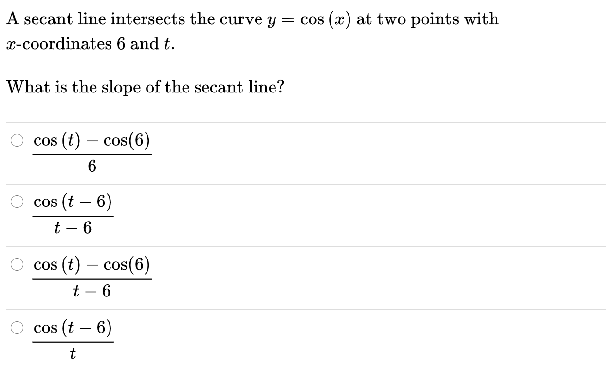 Solved A secant line intersects the curve y = cos (x) at two | Chegg.com