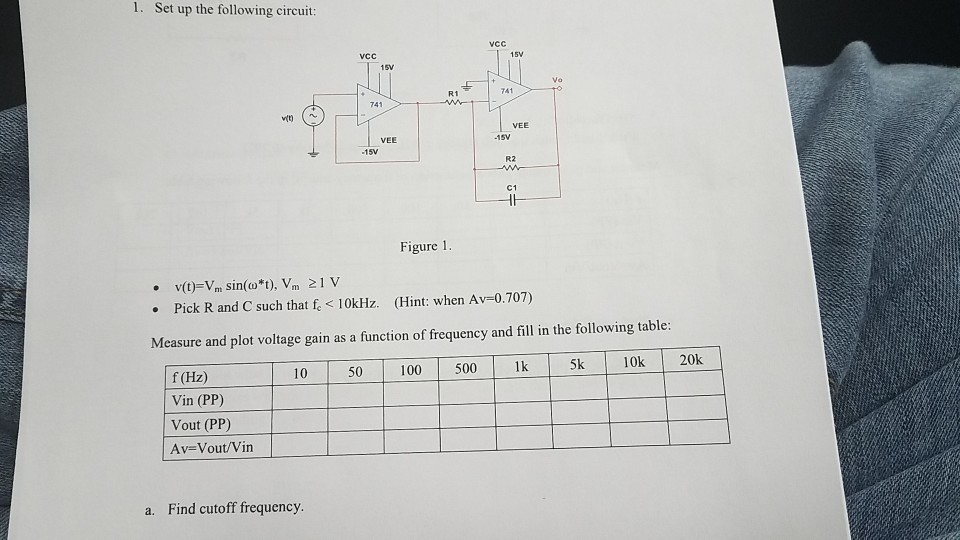 Solved 1. Set up the following circuit: vcC 15V 15V TA1 741 | Chegg.com