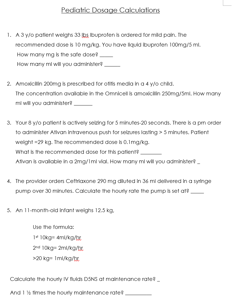 Pediatric Drug Calculations