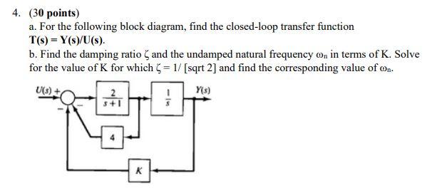 Solved (30 points) a. For the following block diagram, find | Chegg.com