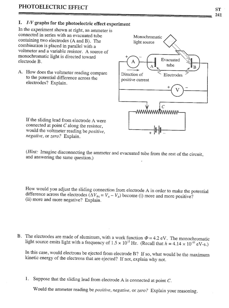 Solved PHOTOELECTRIC EFFECT ST 241 I. I-V graphs for the | Chegg.com