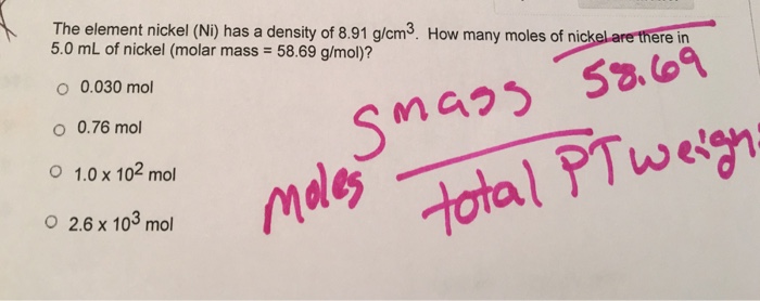 Solved The element nickel (Ni) has a density of 8.91 g/cm^3. | Chegg.com