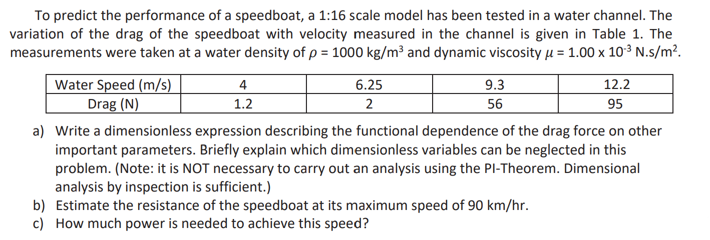 Solved To predict the performance of a speedboat, a 1:16 | Chegg.com