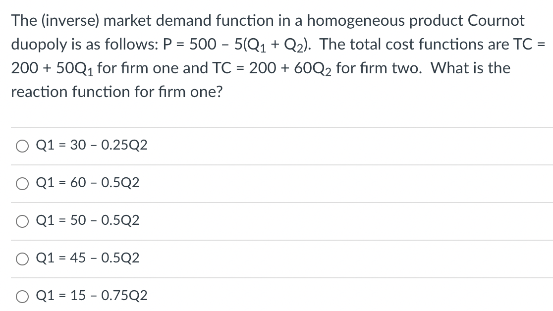 Solved = The (inverse) market demand function in a | Chegg.com