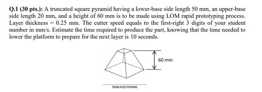 Solved Q.1 (30 pts.): A truncated square pyramid having a | Chegg.com