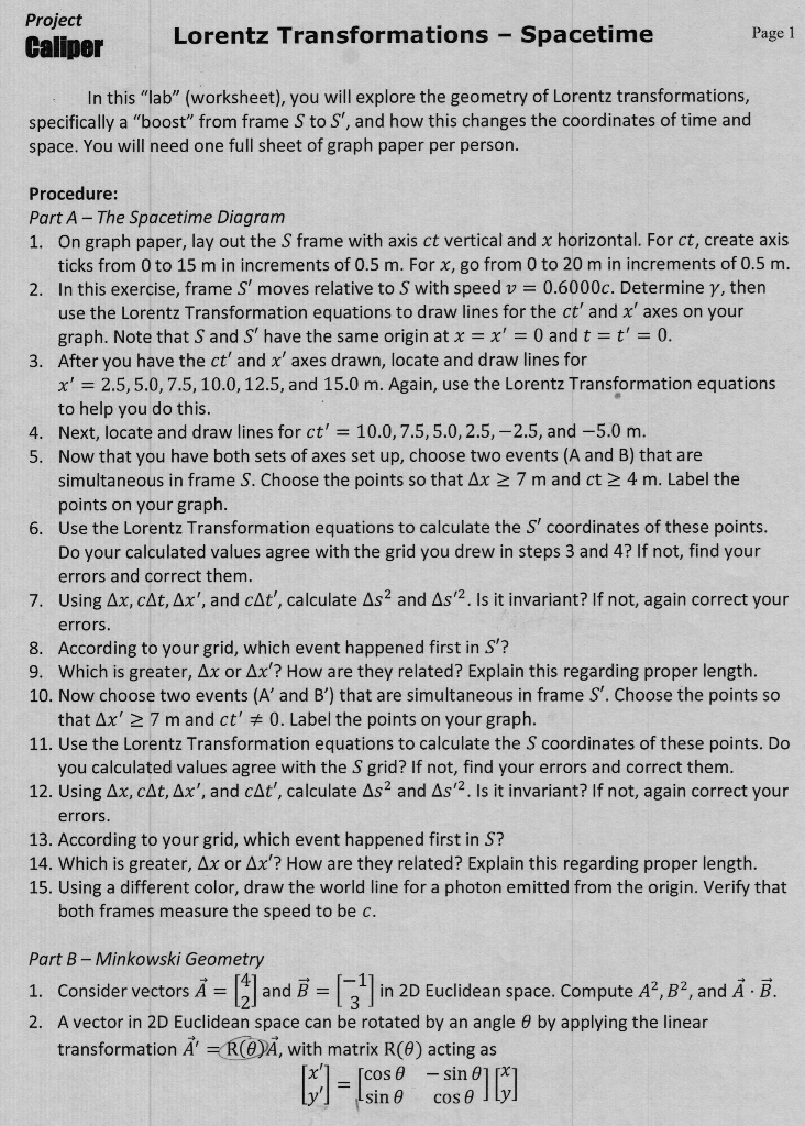 Project Caliper Lorentz Transformations - Spacetime | Chegg.com
