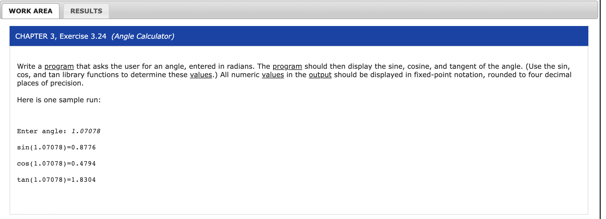 Solved WORK AREA RESULTS CHAPTER 3, Exercise 3.24 (Angle | Chegg.com