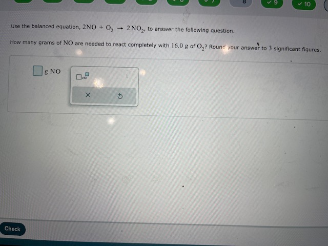 Solved Use the balanced equation, 2NO+O2→2NO2, to answer the | Chegg.com