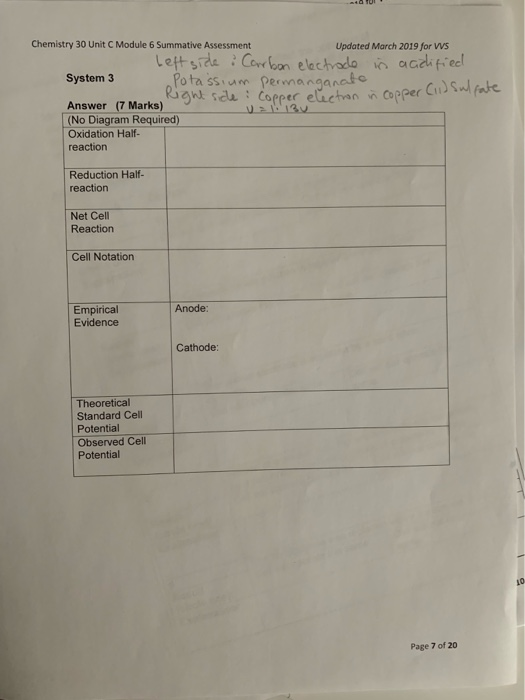 Chemistry 30 Unit C Module 6 Summative Assessment | Chegg.com