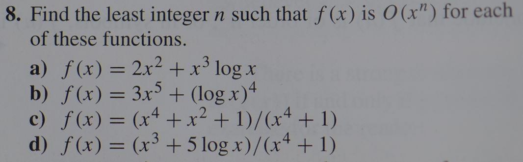 Solved 8. Find the least integer n such that f(x) is O(xn) | Chegg.com