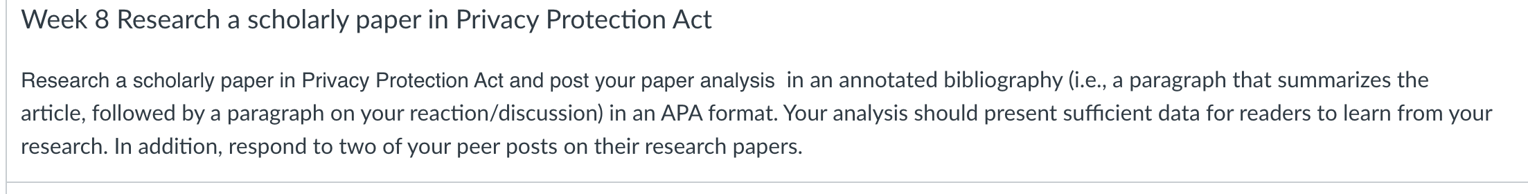 Solved Week 8 Research a scholarly paper in Privacy | Chegg.com