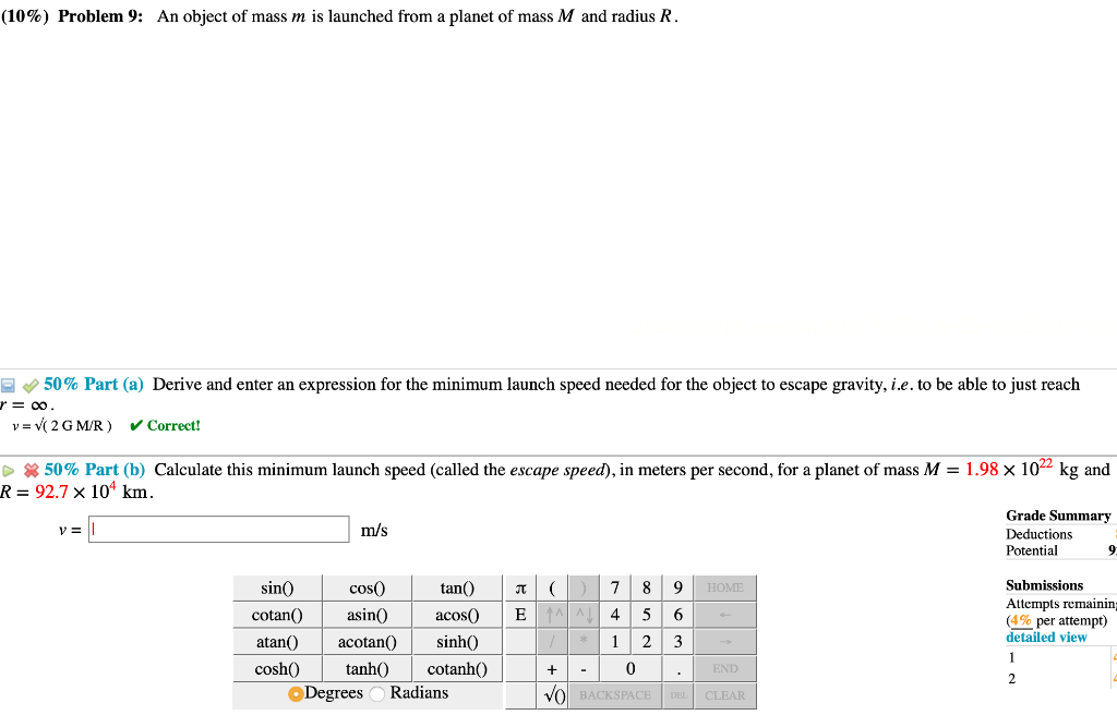 Solved (10\%) Problem 9: An object of mass m is launched | Chegg.com