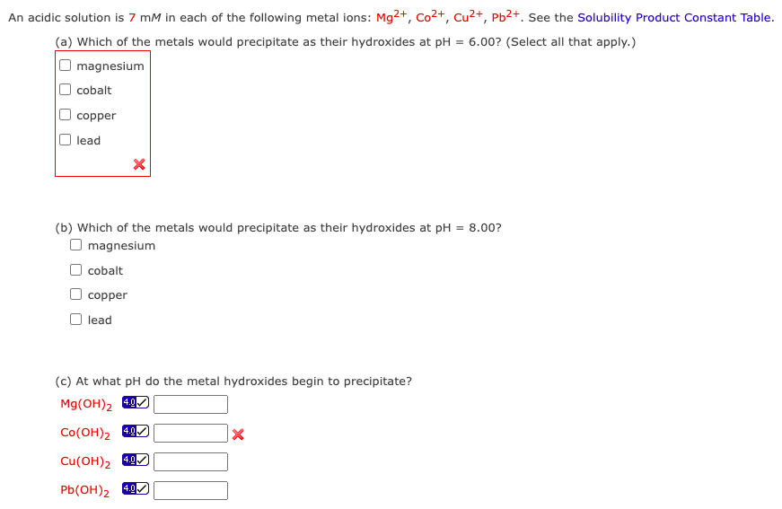 Solved רacidic solution is 7mM in each of the following | Chegg.com