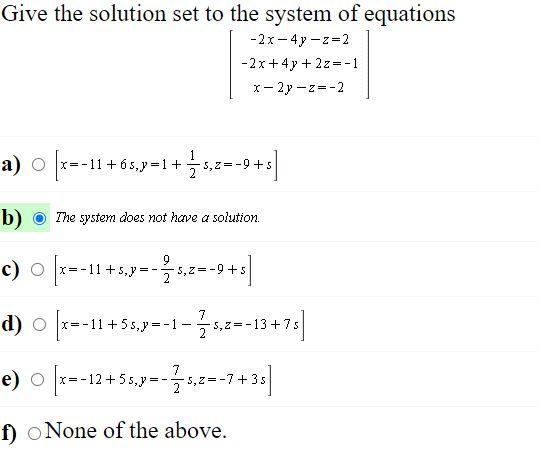 Solved Give the solution set to the system of equations -2x | Chegg.com