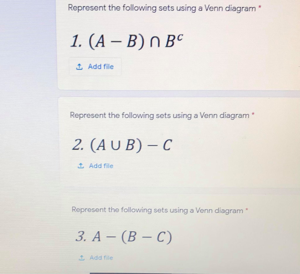 Solved Represent the following sets using a Venn diagram * | Chegg.com