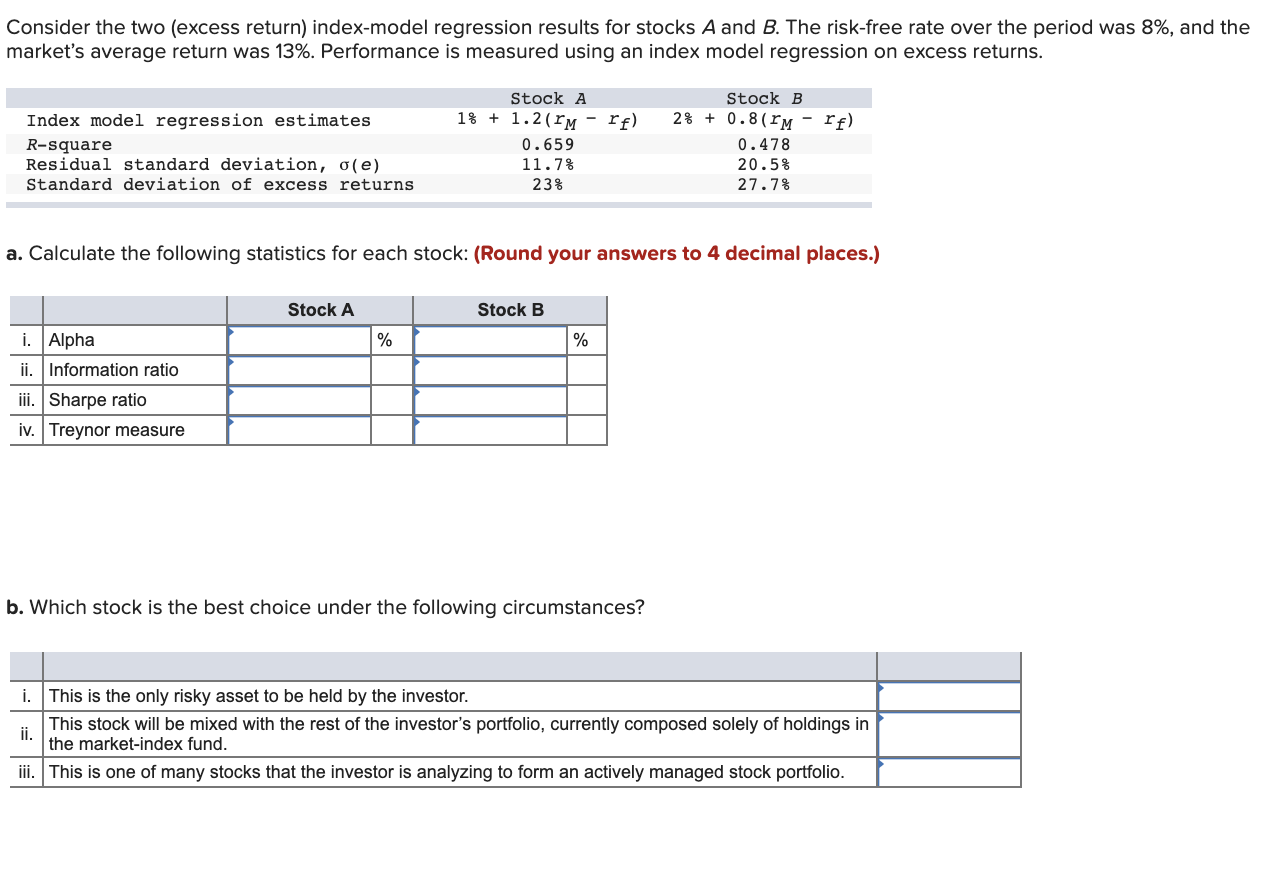 Solved Consider the two (excess return) index-model | Chegg.com