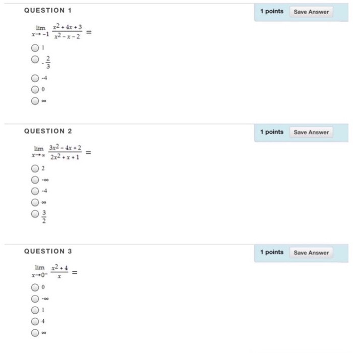 Solved lim_x rightarrow -1 x^2 + 4x + 3/x^2 - x - 2 = 1 | Chegg.com