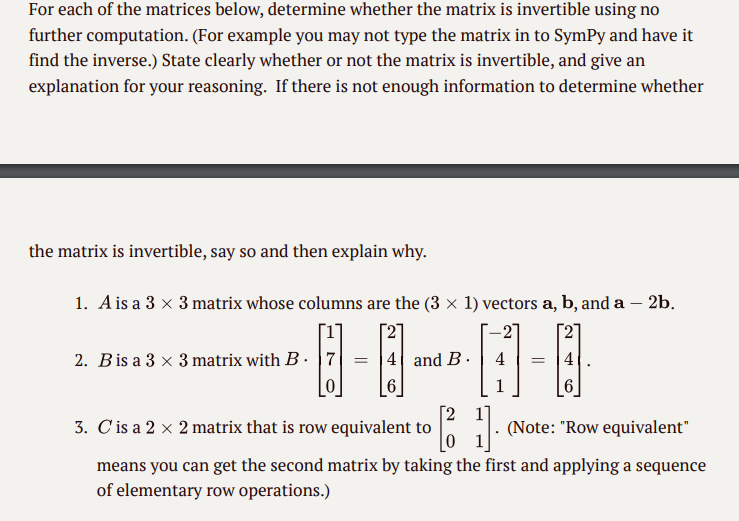 Solved For each of the matrices below, determine whether the | Chegg.com
