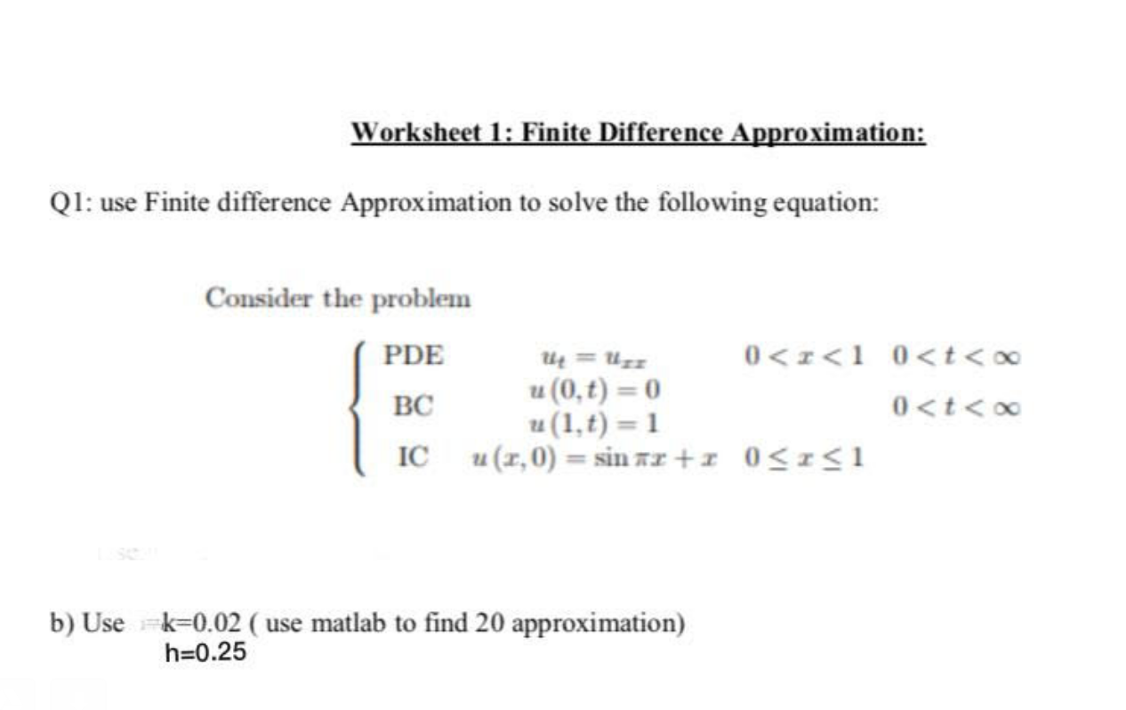 Solved Worksheet 1: Finite Difference Approximation: Ql: use | Chegg.com