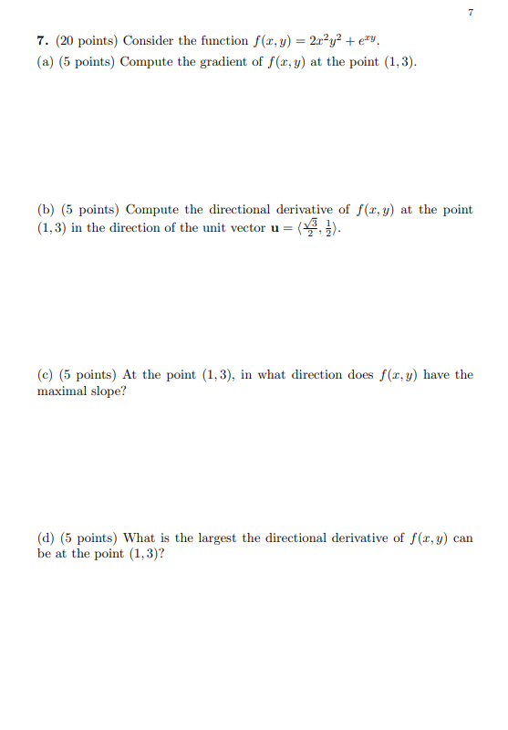 Solved 7. (20 points) Consider the function | Chegg.com