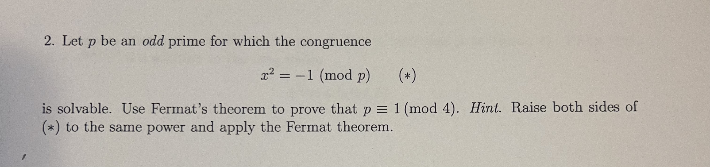 Solved 2. Let p be an odd prime for which the congruence | Chegg.com