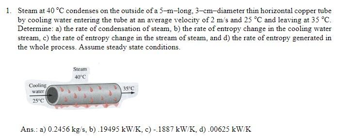 Solved 1. Steam at 40°C condenses on the outside of a | Chegg.com