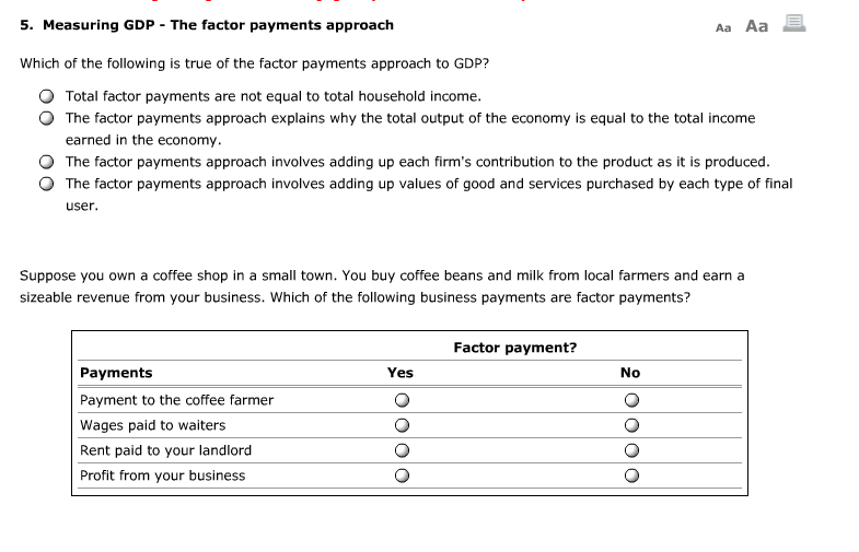 Solved 5. Measuring GDP The factor payments approach Aa Aa | Chegg.com