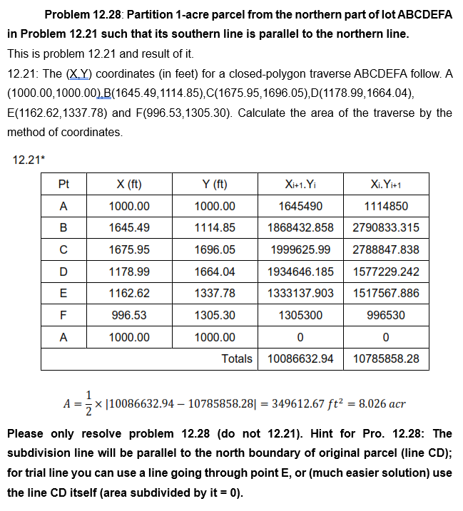Solved Problem 12.28: Partition 1-acre parcel from the | Chegg.com
