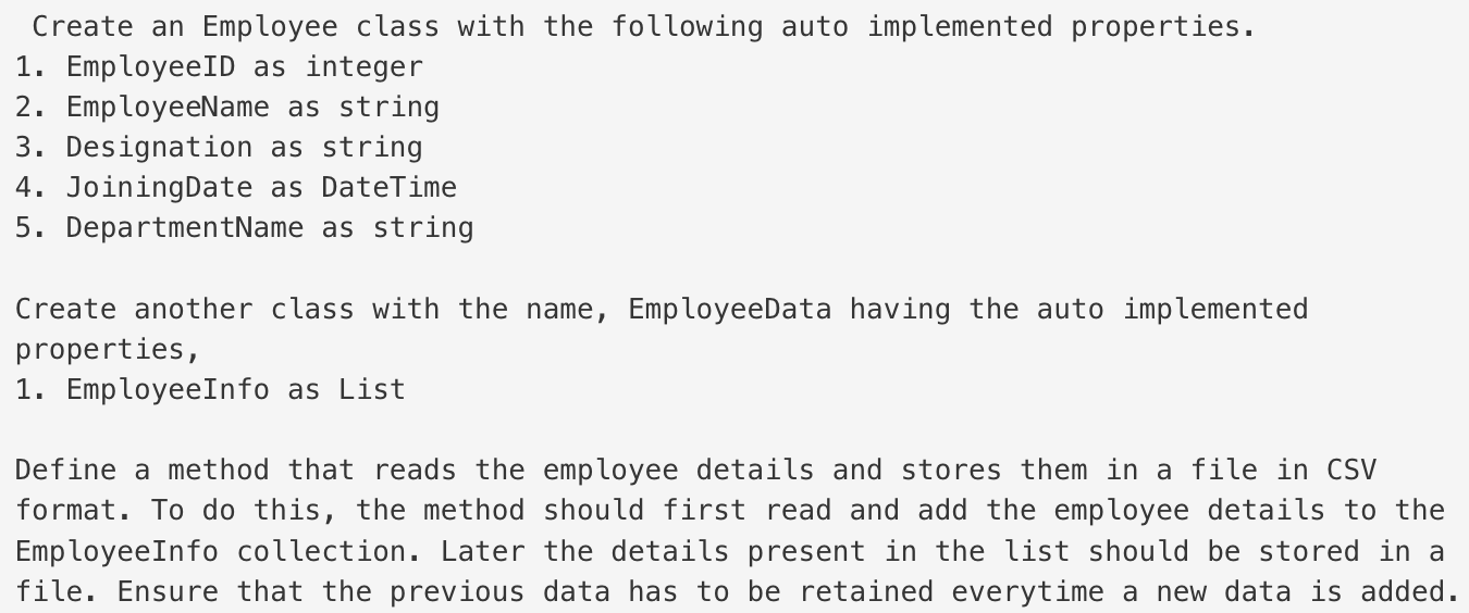 Solved Create an Employee class with the following auto | Chegg.com