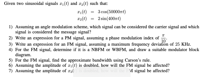 Solved Given two sinusoidal signals x1(t) and x2(t) such | Chegg.com