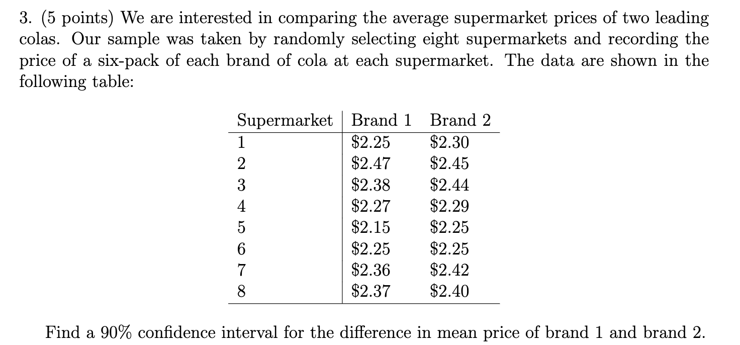 Solved 3. (5 points) We are interested in comparing the | Chegg.com Solved 3. (5 points) We are interested in comparing the | Chegg.com