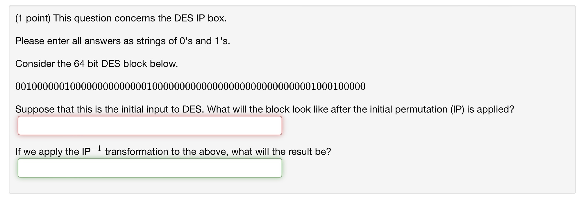 Solved (1 ﻿point) ﻿This question concerns the DES IP | Chegg.com