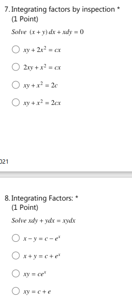 Solved 7. Integrating factors by inspection (1 Point) Solve | Chegg.com