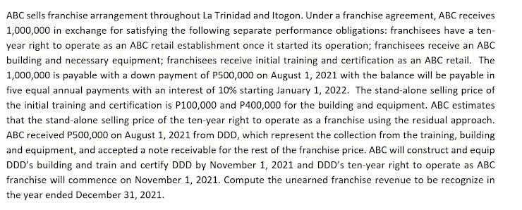 Solved ABC sells franchise arrangement throughout La | Chegg.com