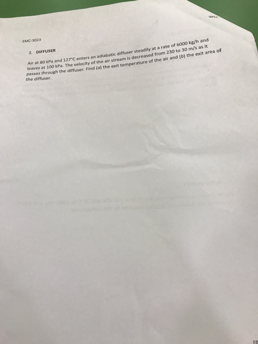 Solved EMC-3023 3. DIFFUSER Air at 80 kPa and 127 C enters | Chegg.com