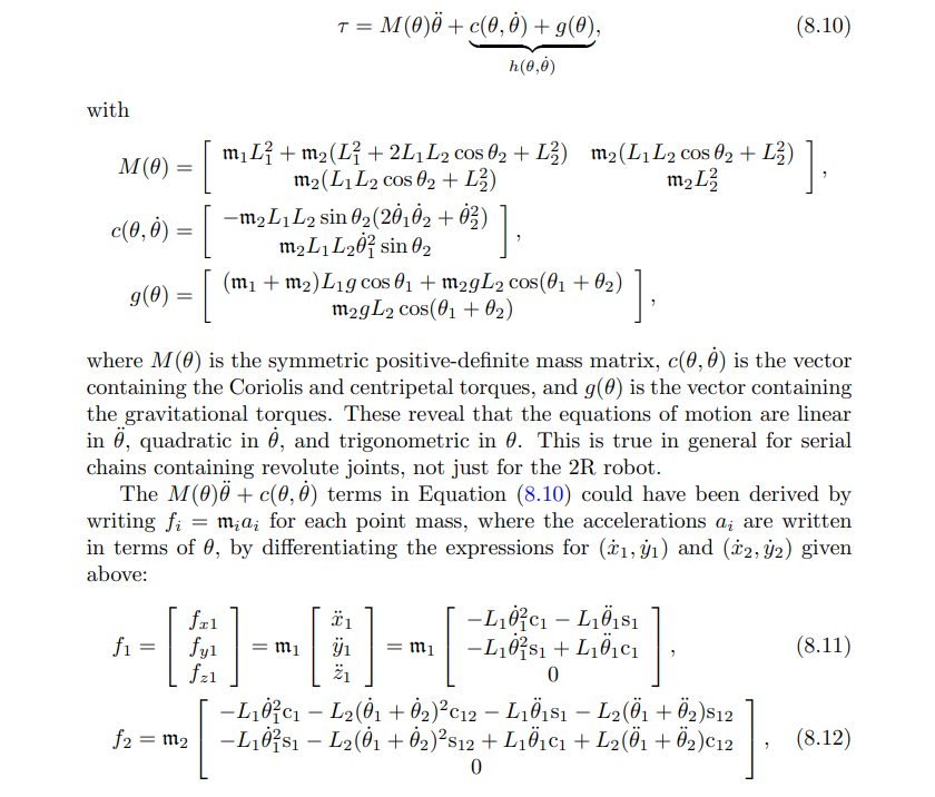 Solved τ=M(θ)θ¨+h(θ,θ˙)c(θ,θ˙)+g(θ) with | Chegg.com