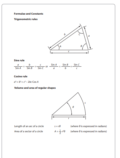 Formulae and Constants Trigonometric rules Sine rule | Chegg.com