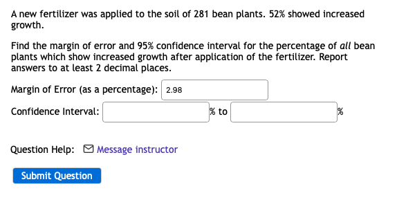Solved A new fertilizer was applied to the soil of 281 bean | Chegg.com