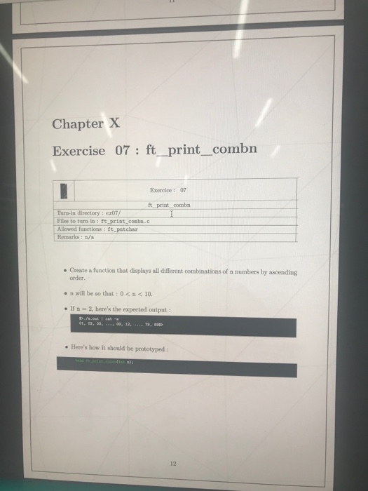 Chapter X Exercise 07: ft_ print_ combn Exxercice: 07 | Chegg.com