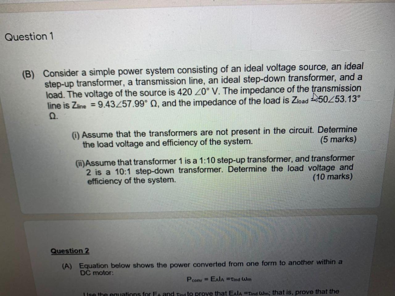 Solved Question 1 (B) Consider a simple power system | Chegg.com