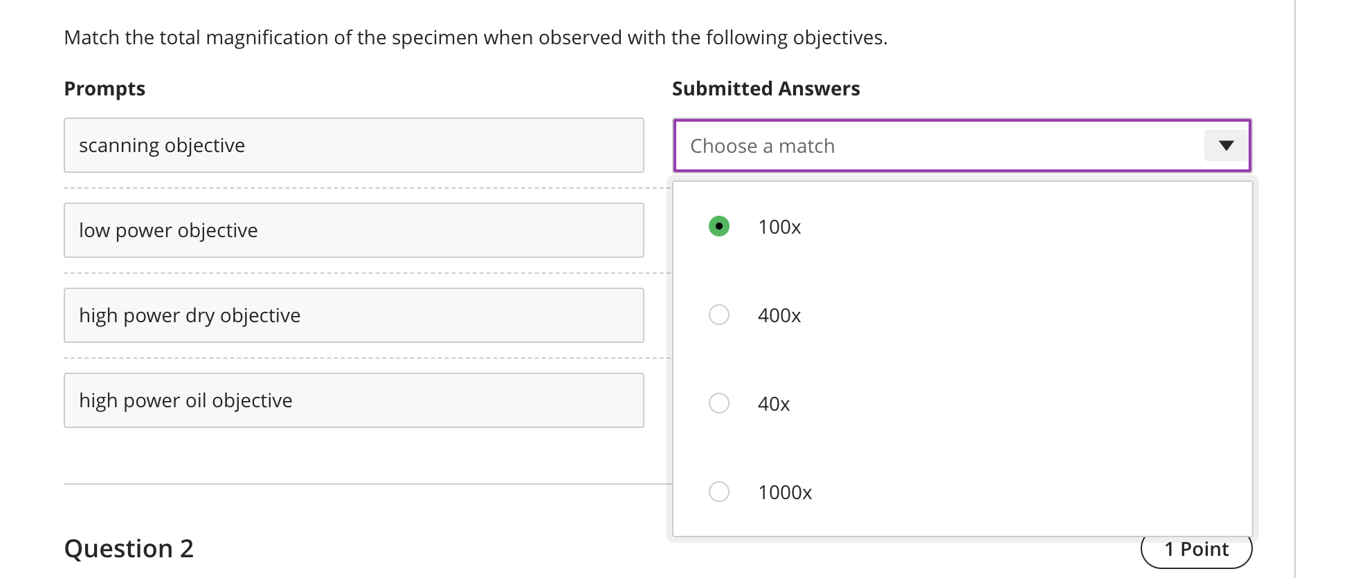Solved Match the total magnification of the specimen when | Chegg.com