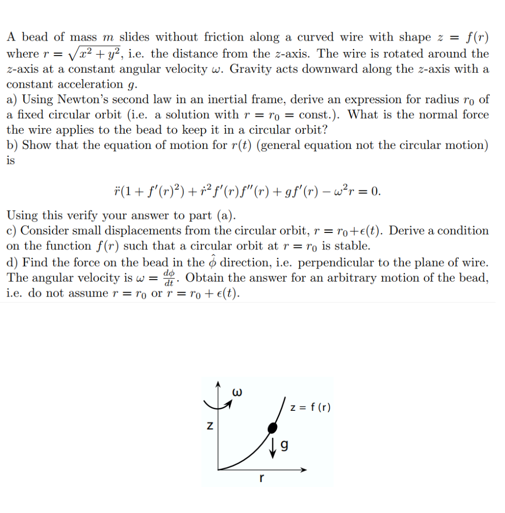 Solved A bead of mass m slides without friction along a | Chegg.com