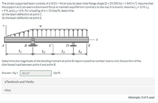 Solved The simply supported beam consists of a W21x 44 | Chegg.com